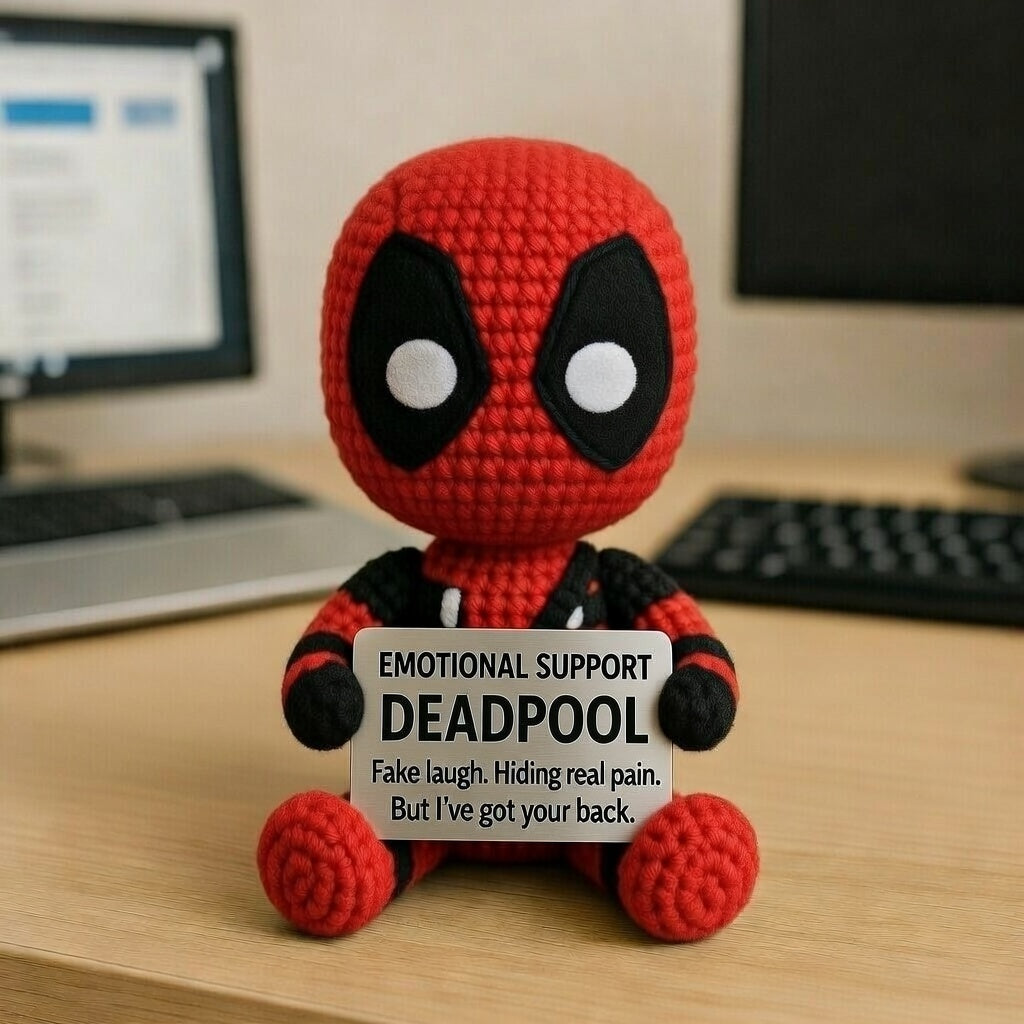 Emotional Support Deadpool Crochet Doll - Fake Laugh, Real Comfort – Burgid